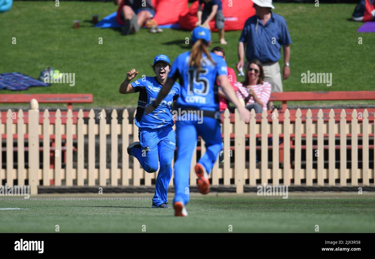 Bridget Patterson of the Adelaide Strikers celebrates her throw that ...