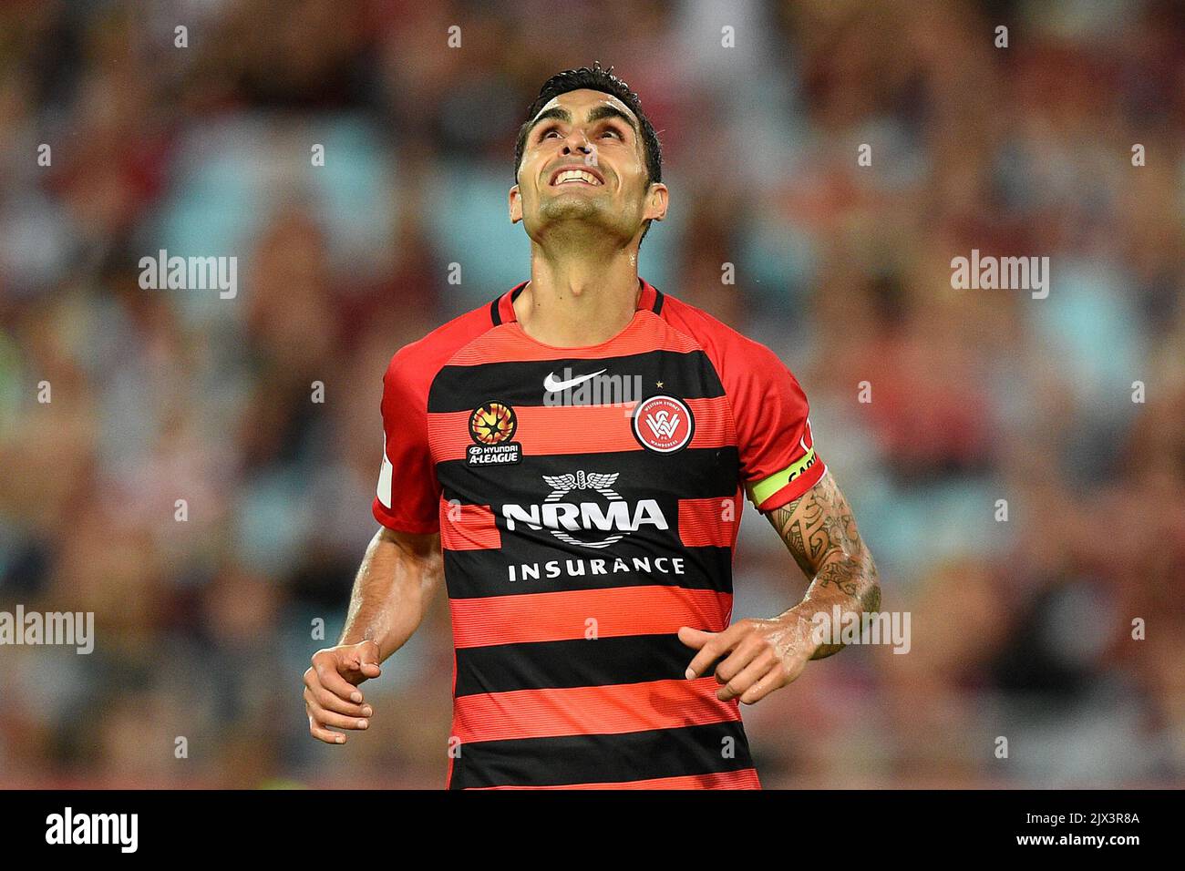 Dimas Delgado of the Wanderers reacts after missing a shot at goal ...