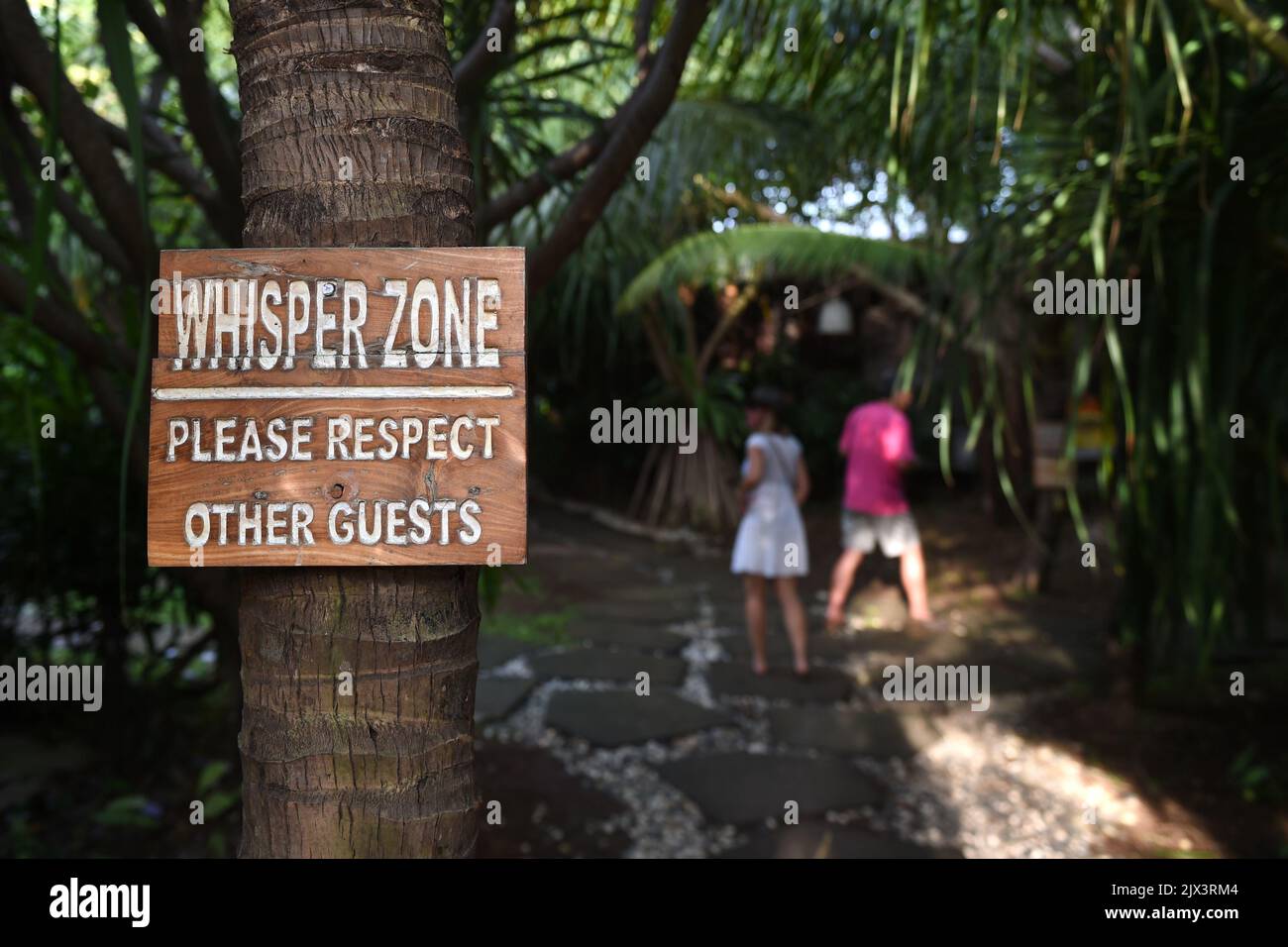 A walkway at Hotel Komune Keramas Beach, in Bali, Indonesia, on ...