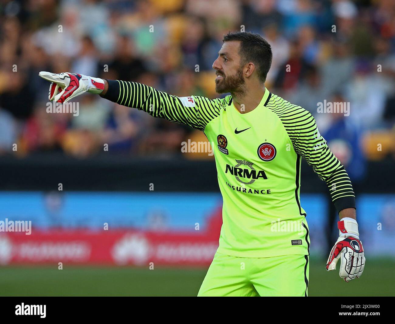 Goalkeeper Jerrad Tyson of the Wanderers reacts during the round 11 A ...