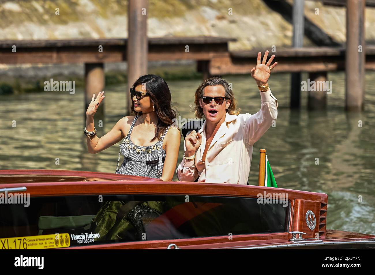 Chris Pine and Gemma Chan are seen during the 79th Venice International ...