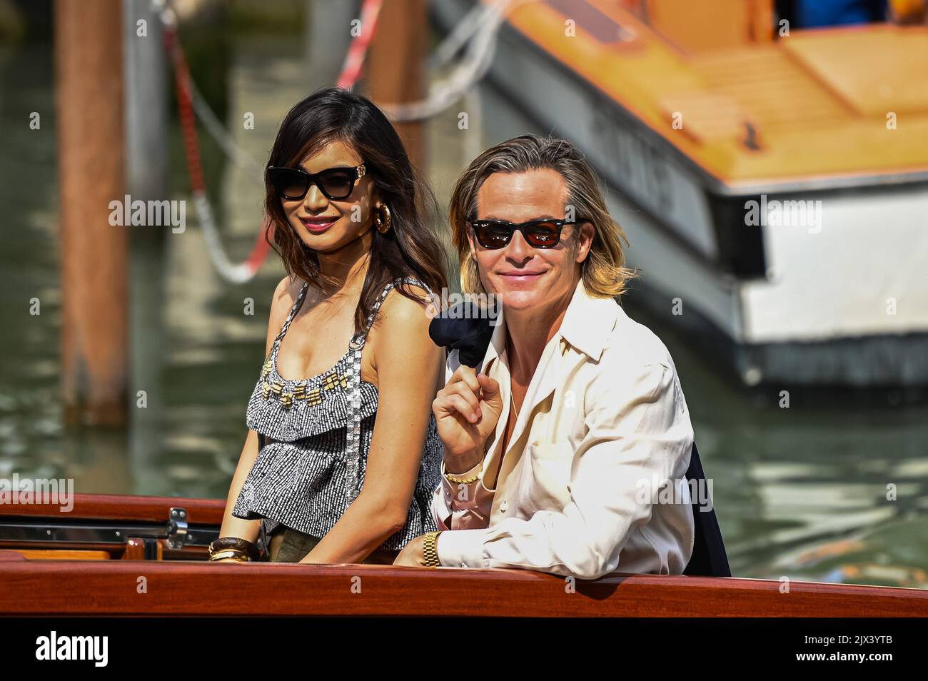 Chris Pine and Gemma Chan are seen during the 79th Venice International ...