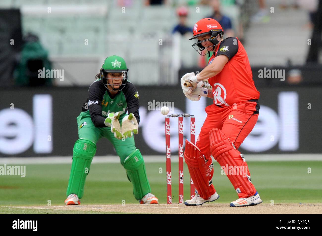 Rachel Priest of the Renegades plays a shot during the Big Bash League ...