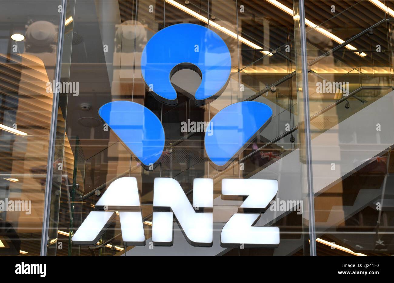 The ANZ Bank logo is seen at one of its branches in Sydney, Tuesday ...