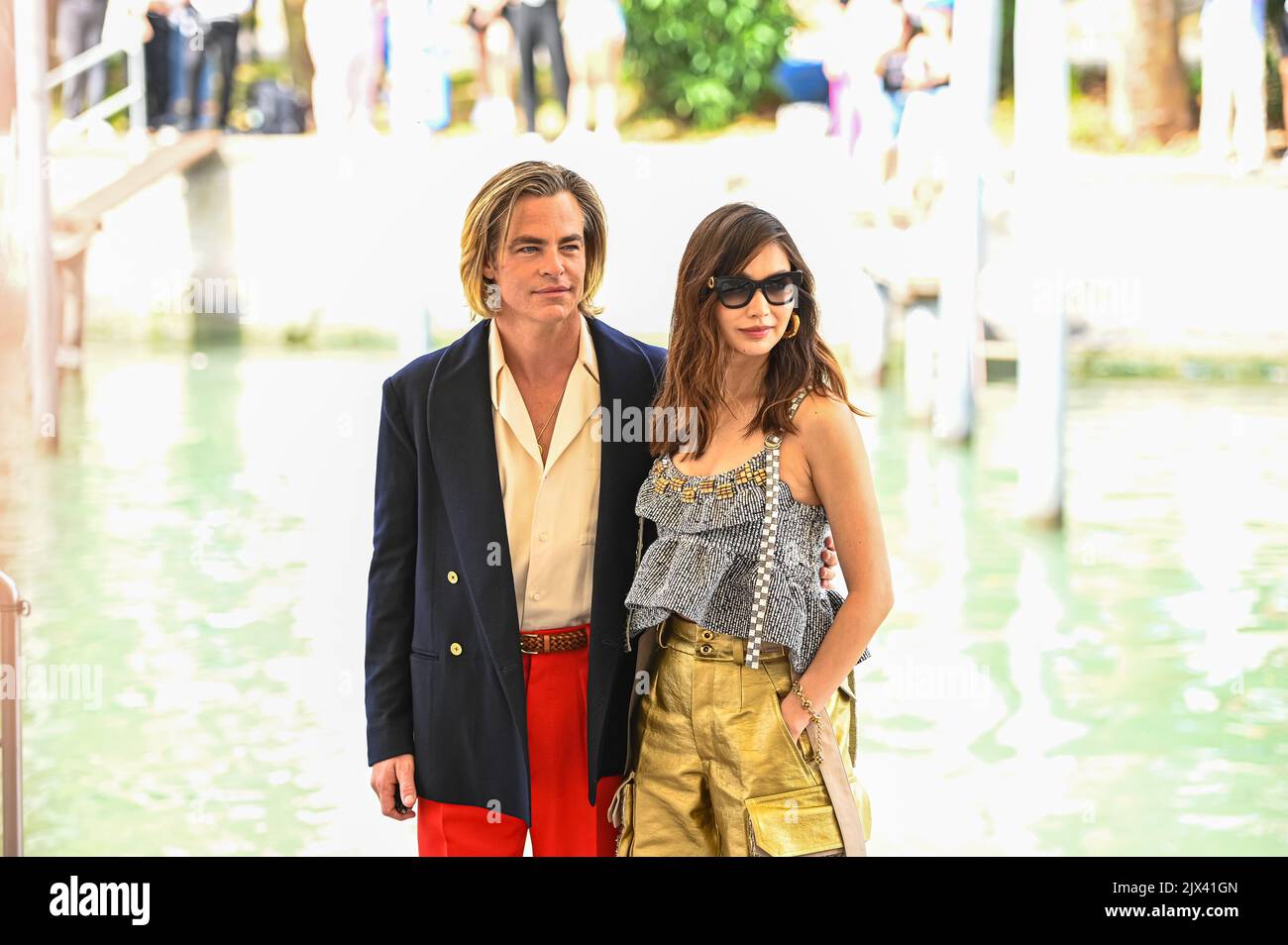 Chris Pine and Gemma Chan are seen during the 79th Venice International ...