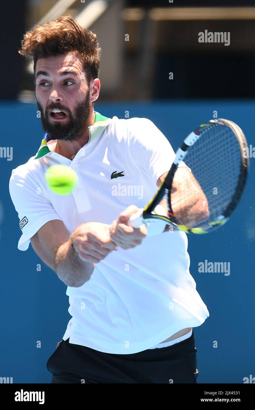 Benoit Paire of France in action against Alex de Minaur of Australia ...