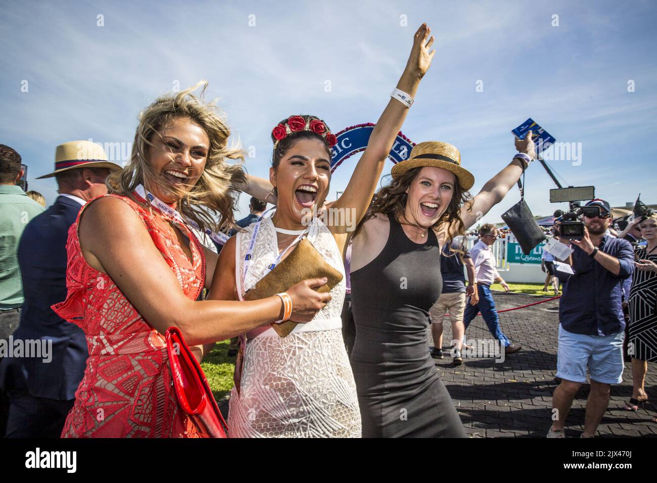 Connections of Flying Jess celebrate after winning the 3YO Guineas at ...