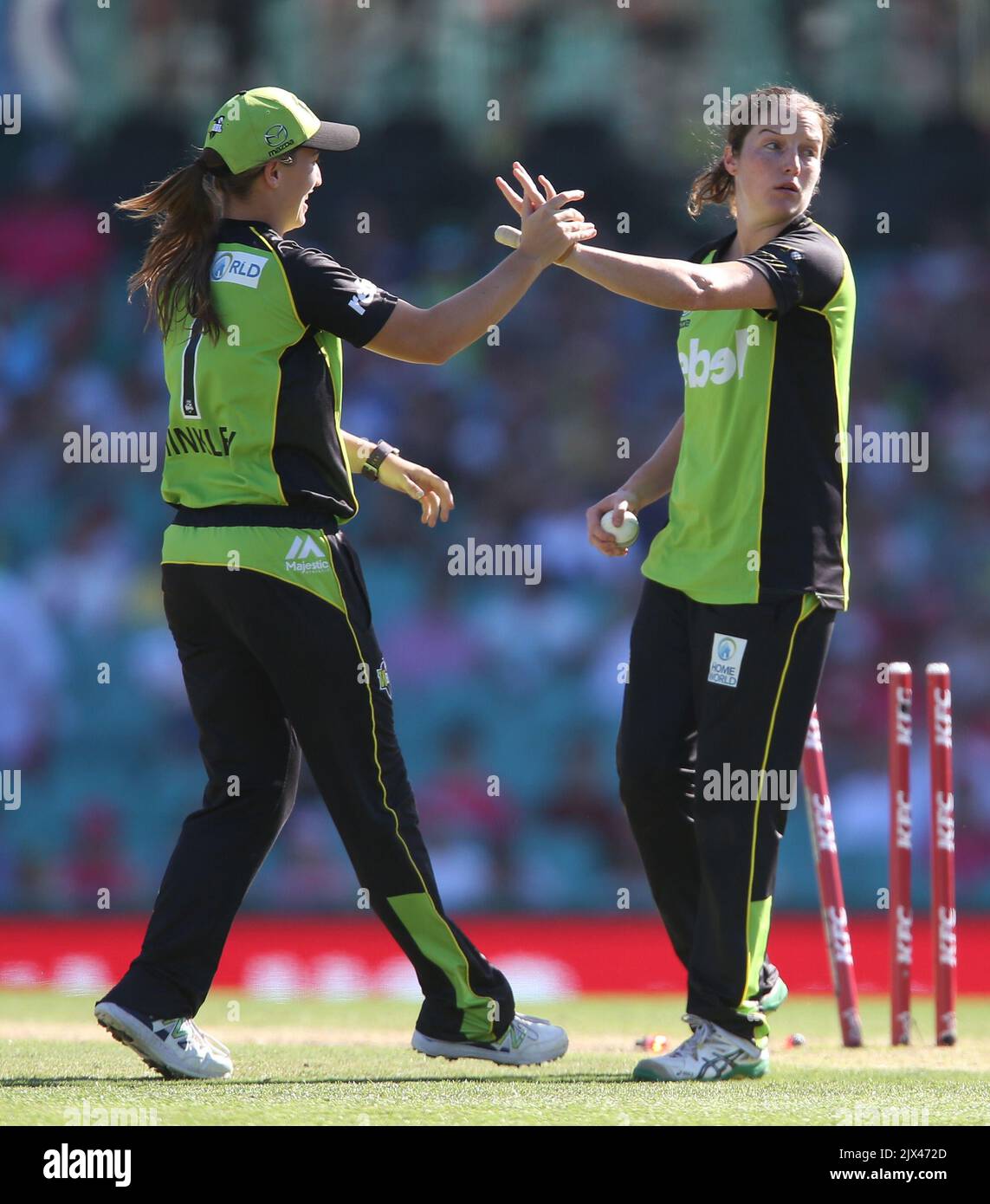 Angela Reakes of the Sixers run out by Erin Osborne of the Thunder in ...