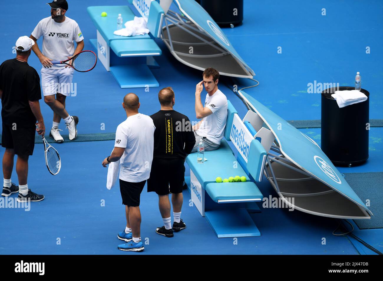 Andy Murray of Britain on court during a practice session at the ...