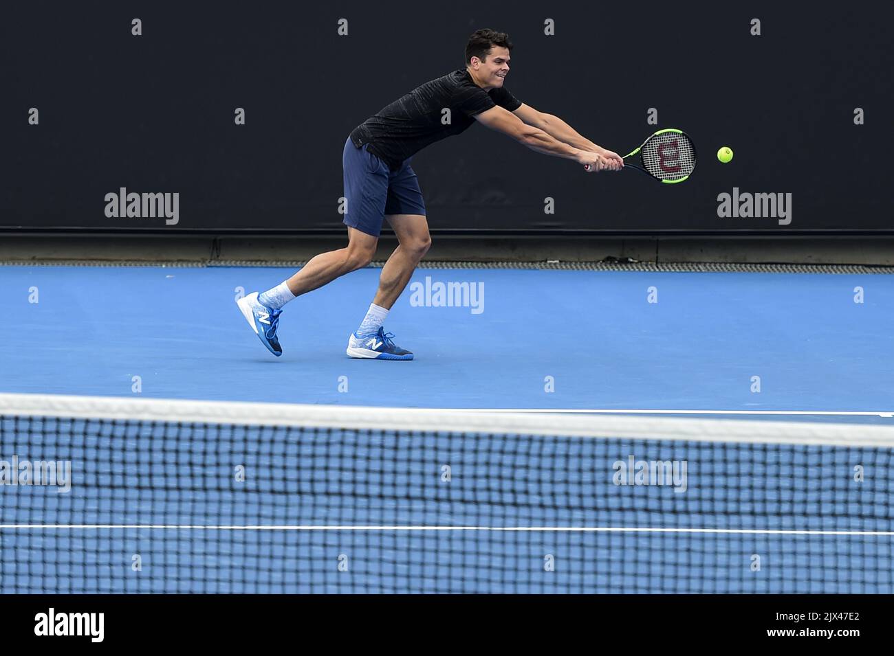 Milos Raonic of Cananda on court during a practice session at ...