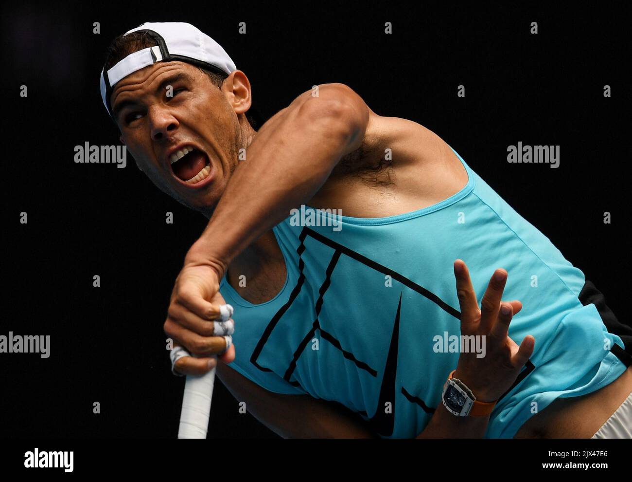 Rafael Nadal of Spain on court during a practice session at the ...