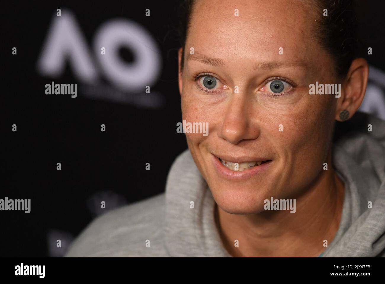 Samantha Stosur speaks to media during a press conference at the ...