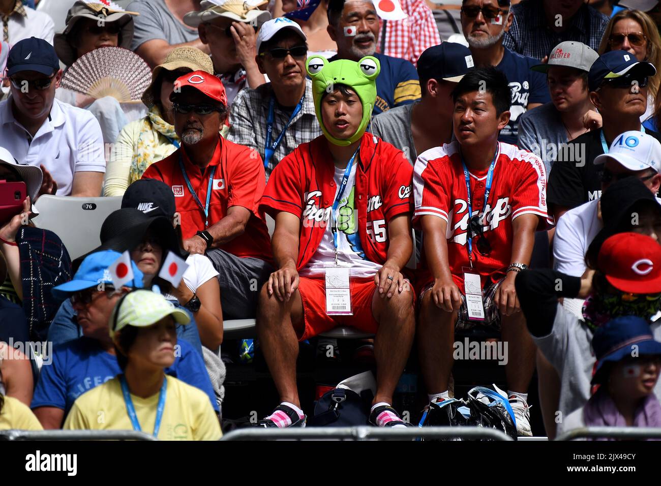 Tennis fans are seen during the match between Kei Nishikori of Japan ...