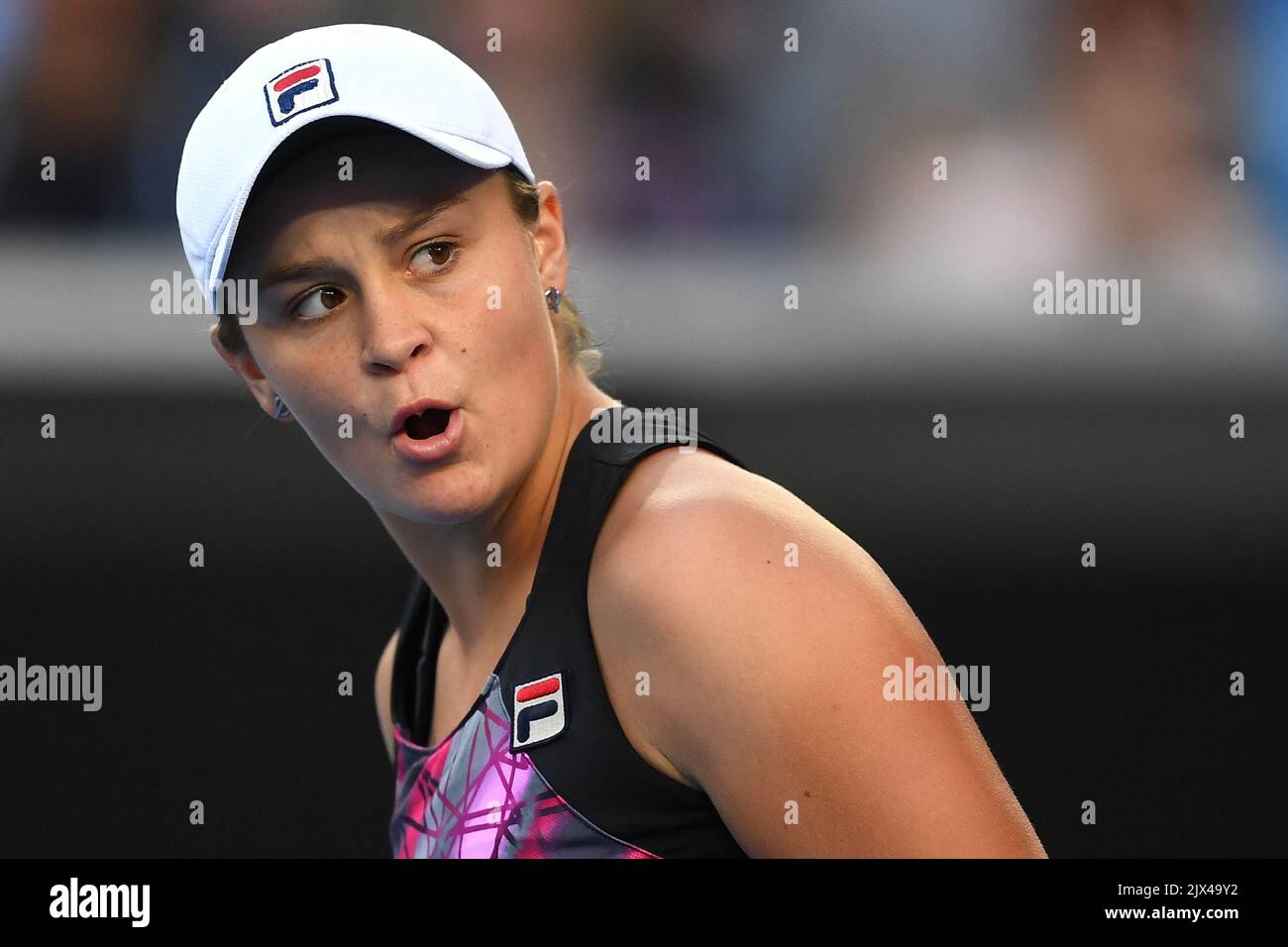 Ashleigh Barty of Australia gestures during play against Shelby Rogers ...