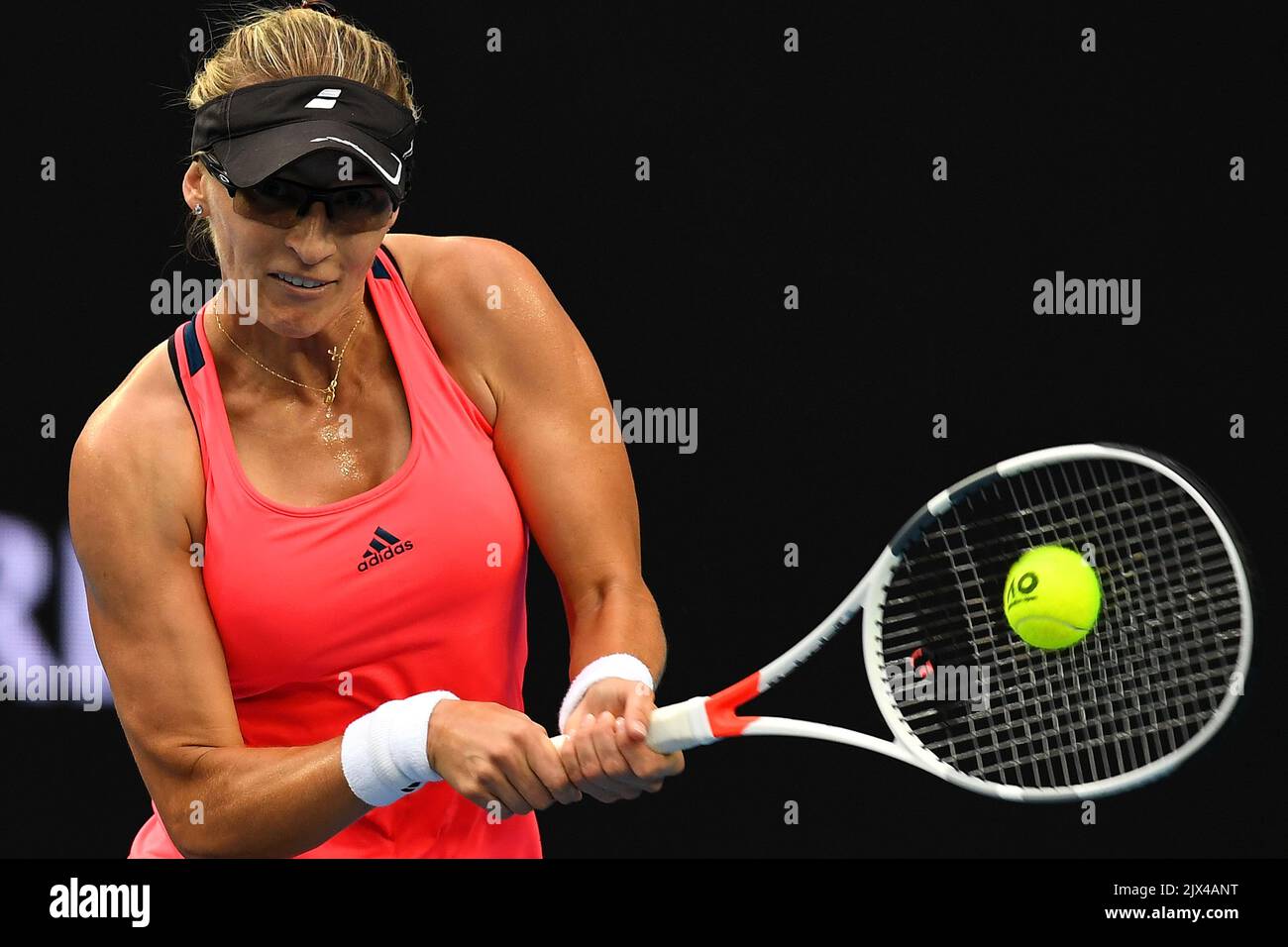 Mirjana Lucic-Baroni of Croatia in action against Agnieszka Radwanska ...