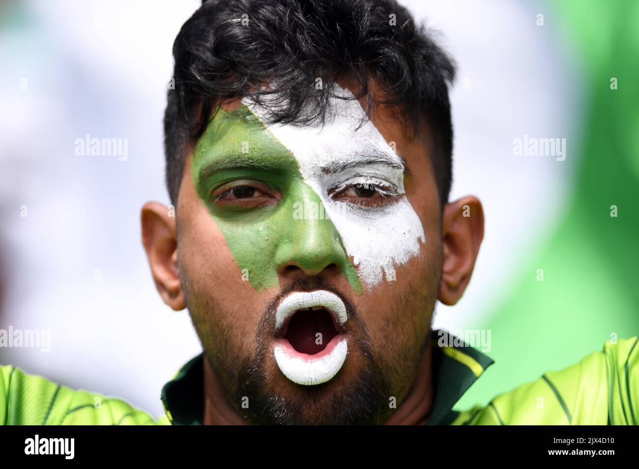 A Pakistan fan poses for a photograph during the fourth One Day ...