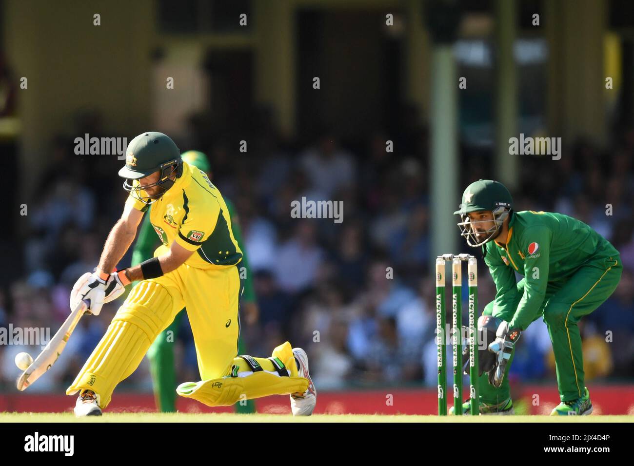Glen Maxwell of Australia hits a shot during the fourth One Day ...