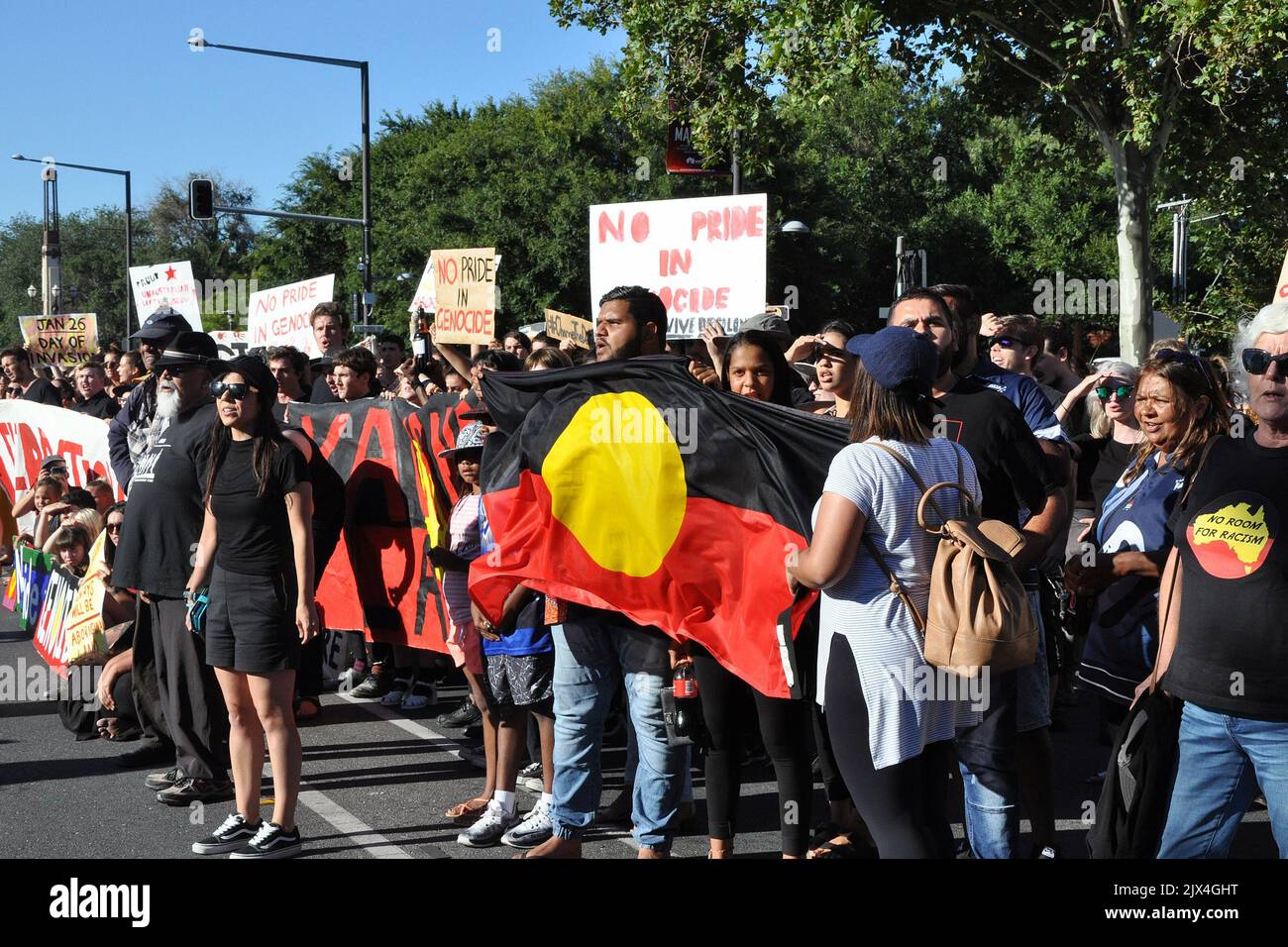 Aboriginal activists are seen during an Australia Day protest in ...