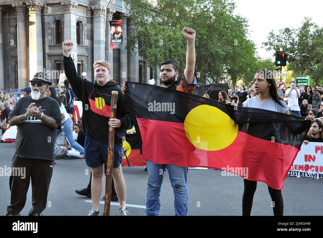 Aboriginal activists are seen during an Australia Day protest in ...