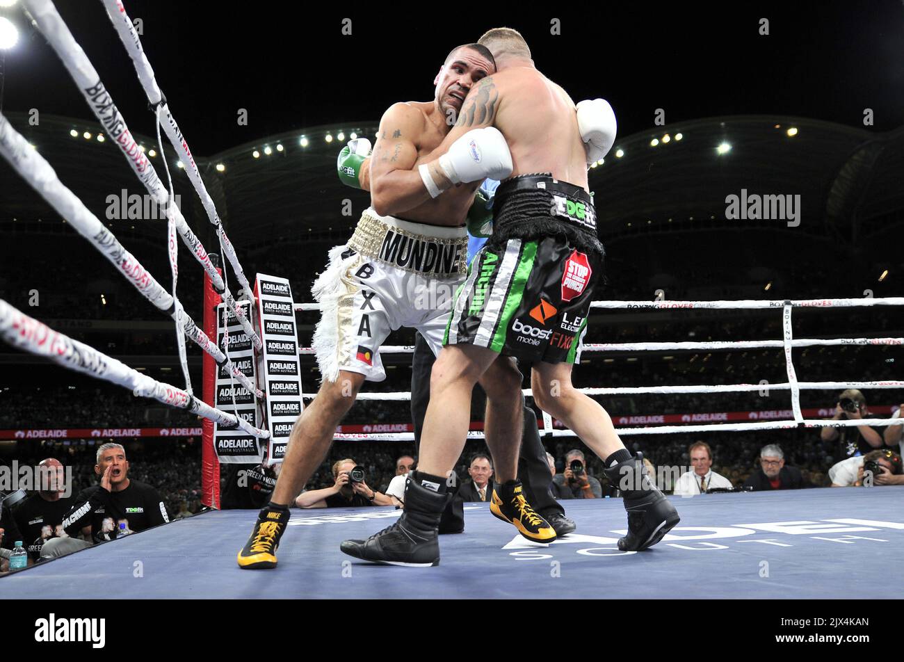 Australian boxers Anthony Mundine (left) and Danny Green fight during ...