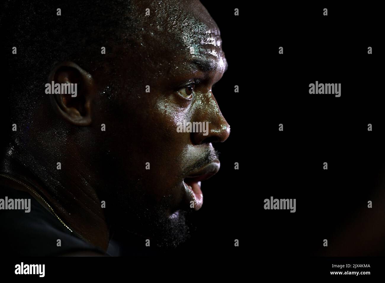 Jamaican sprinter Usain Bolt after the Mixed 4x100 Metre Relay in the ...