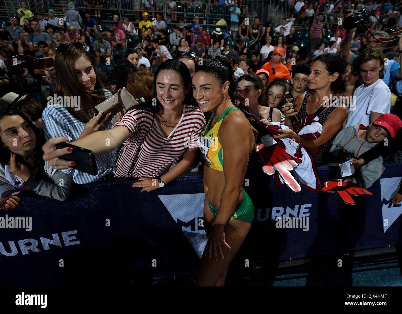 Michelle Jenneke of Australia with fans after winning the Women's 100m ...