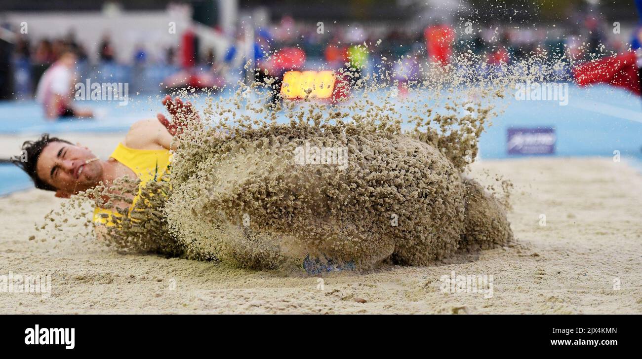 Australian long jumper Fabrice Lapierre in the Men's Long Jump during ...