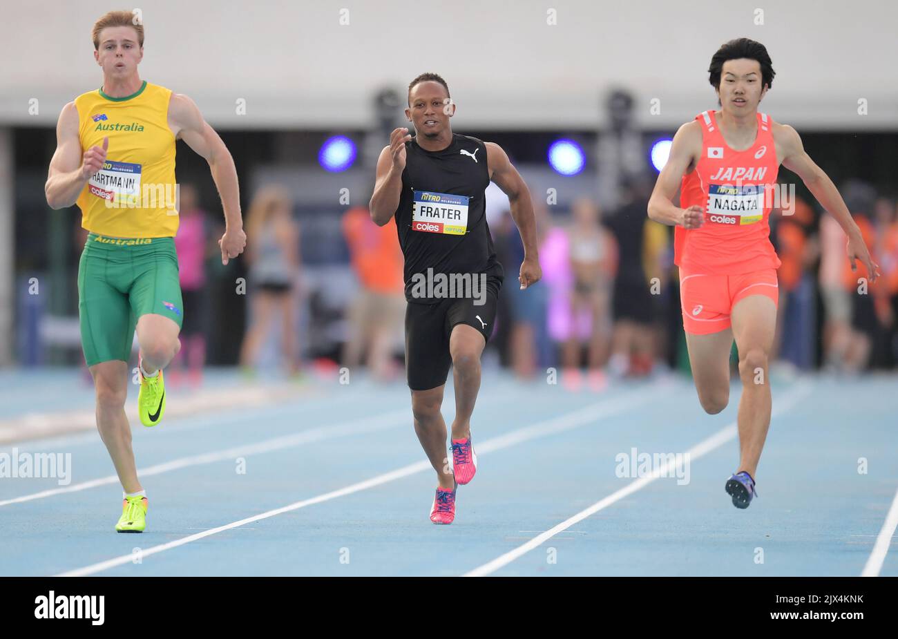 Jamaican sprinter Michael Frater of Bolt All-Stars (centre) with ...