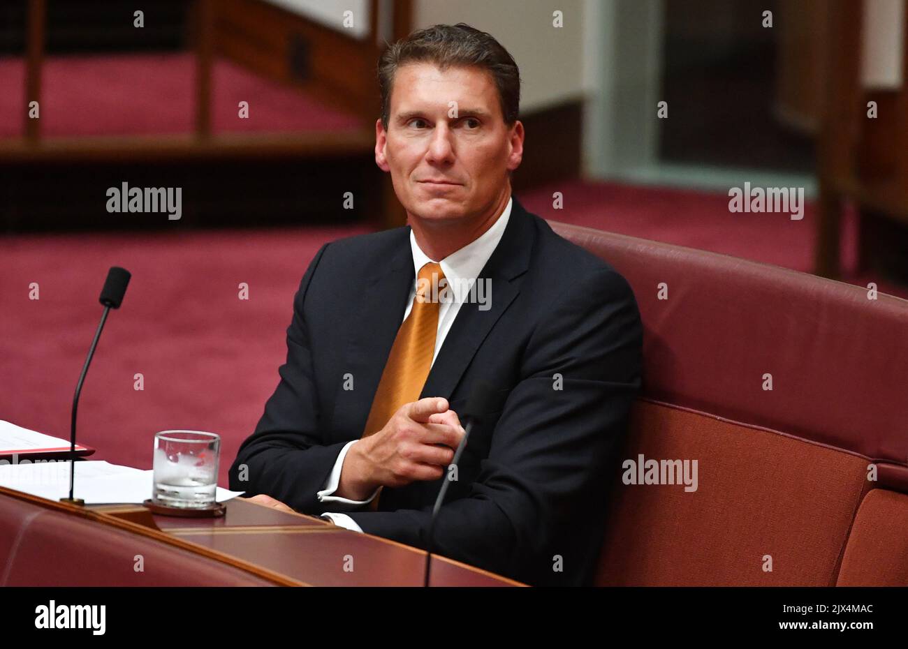Former Liberal Senator Cory Bernardi sits on the crossbench during ...