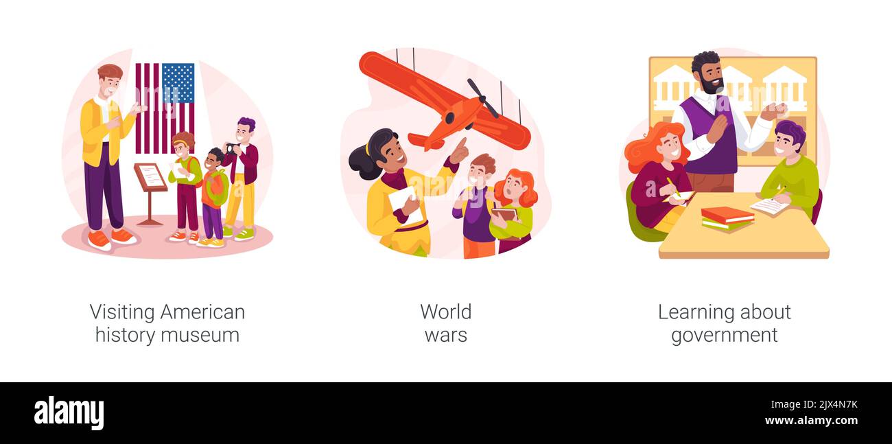 High school history curriculum isolated cartoon vector illustration set ...