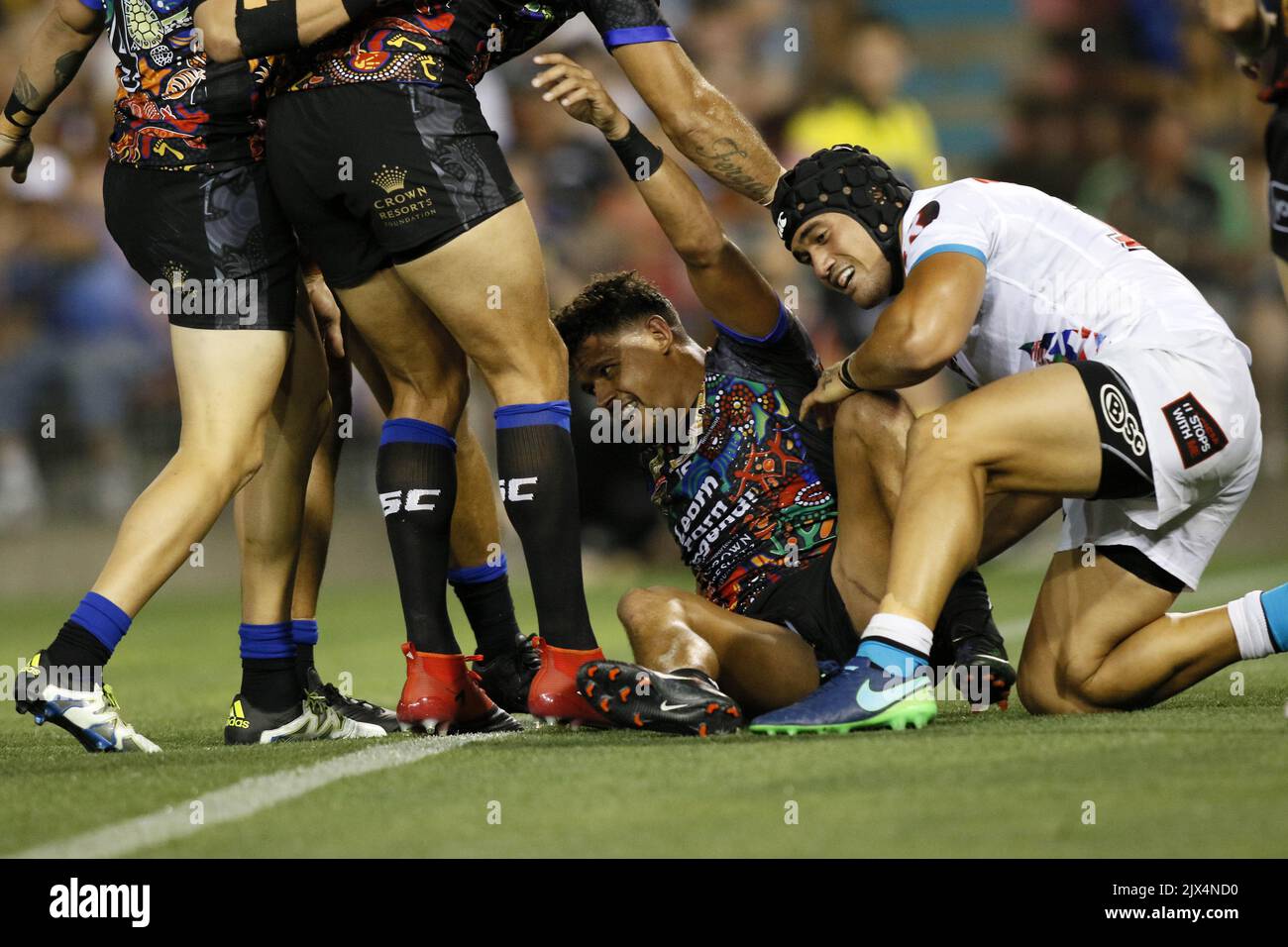 Dane Gagai of the Indigenous All Stars scores during the NRL Indigenous ...