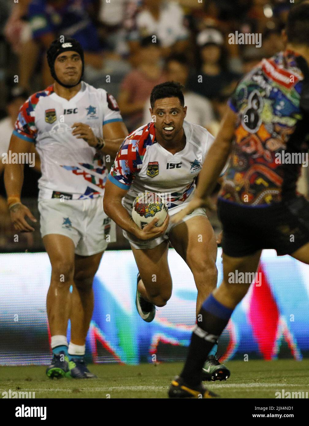 David Mead of the World All Stars looks for a gap during the NRL ...