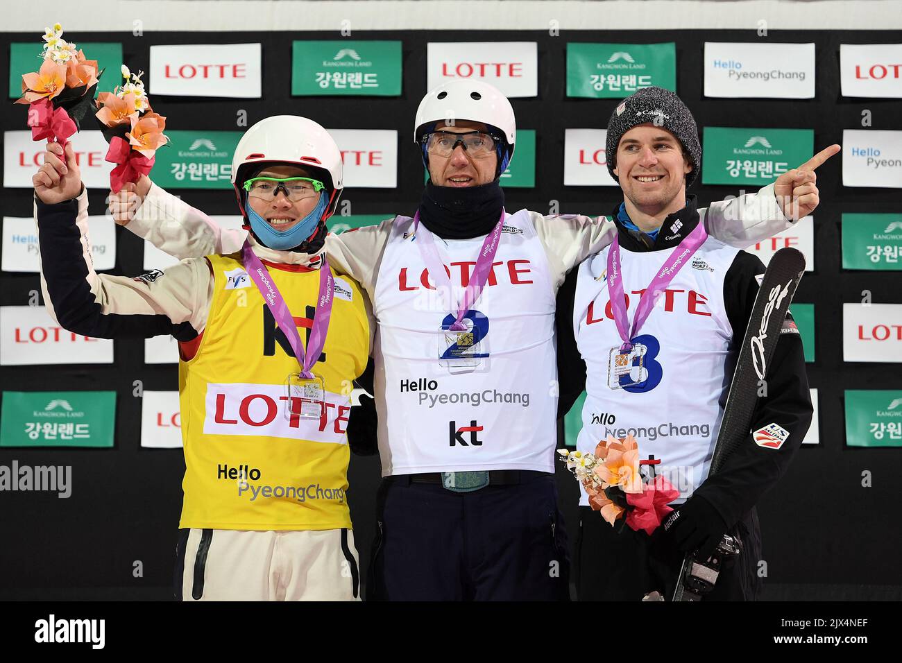 (L-R) Guangpu QI of China, Anton Kushnir of Belarus and Mac Bohonnon of ...