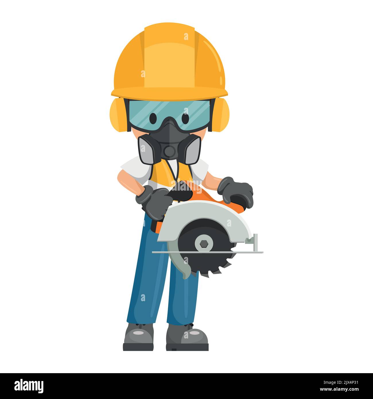 Industrial cabinetmaker or carpenter worker in his personal protective equipment using a ...