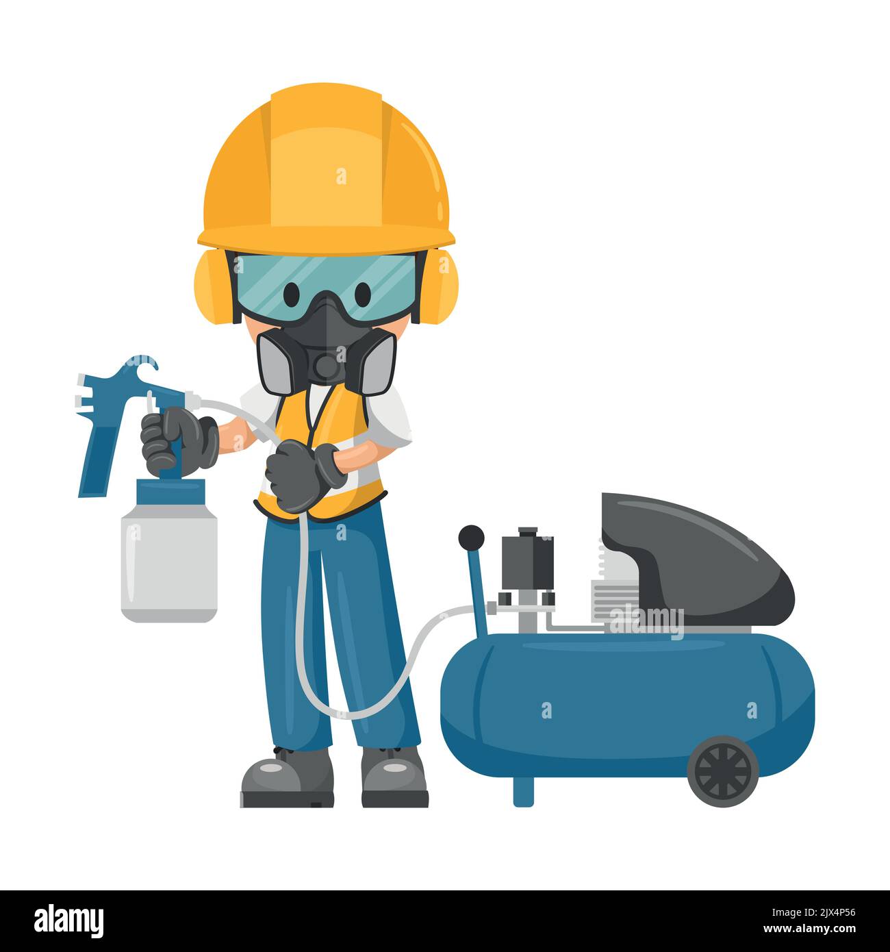 Painter industrial worker with personal protective equipment using an ...