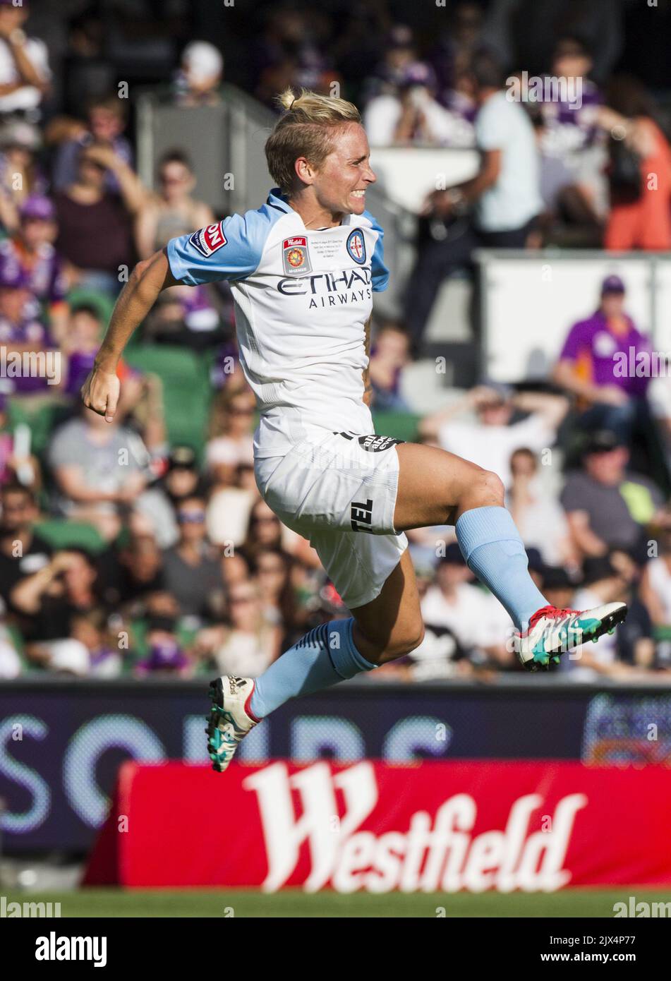 Jess Fishlock of Melbourne City celebrates a goal during the Women's W ...