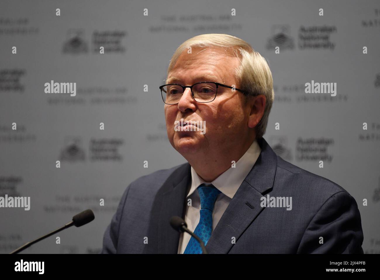 Australia's Former Prime Minister Kevin Rudd delivers a speech on the ...