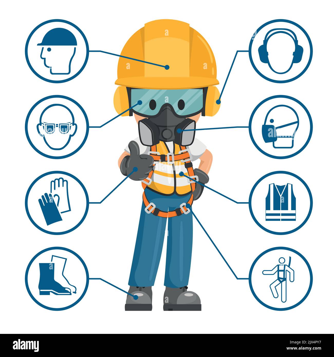 Construction Industrial Worker With Personal Protective Equipment And