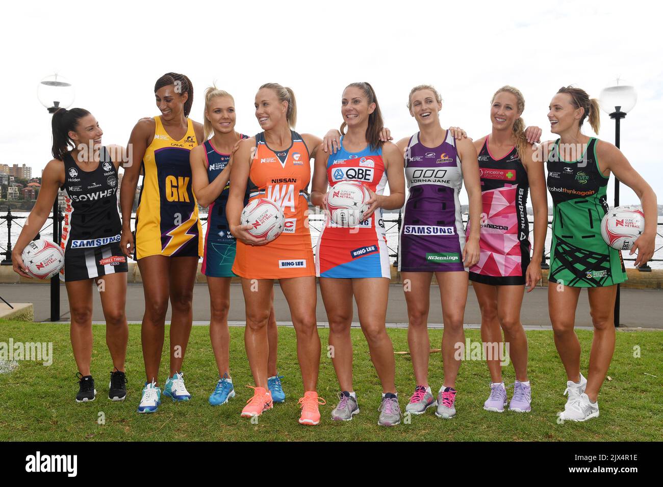 (L to R) Captains of the eight Super Netball teams, Madi Robinson of ...