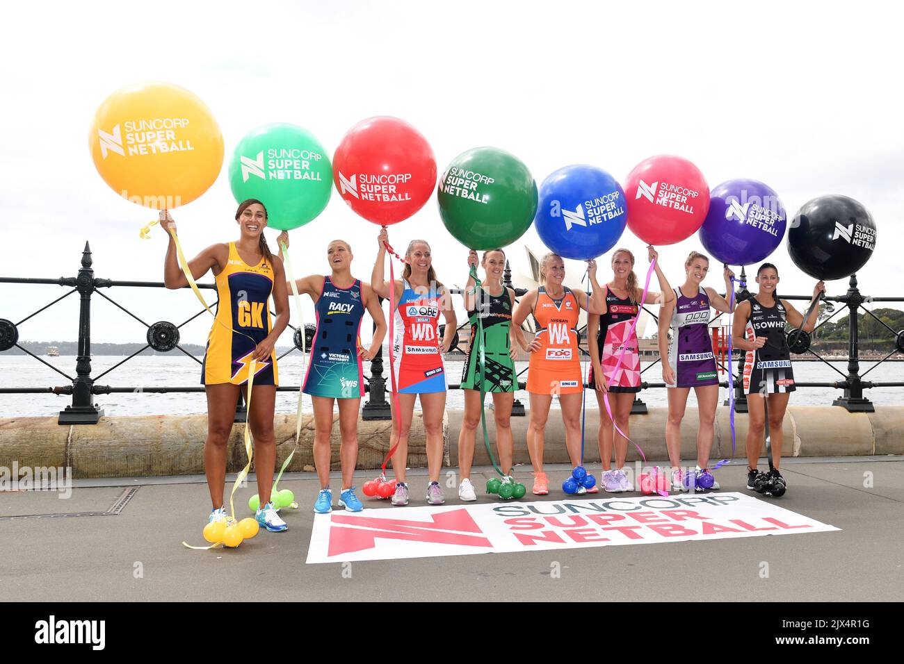 (L to R) Captains of the eight Super Netball teams, Geva Mentor of the ...
