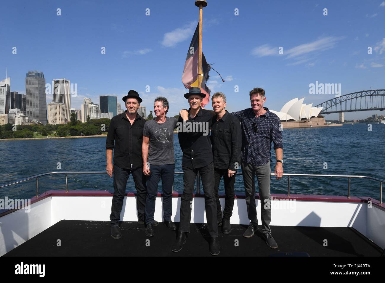 Midnight Oil frontman Peter Garrett (centre) with band members (lt-rt ...