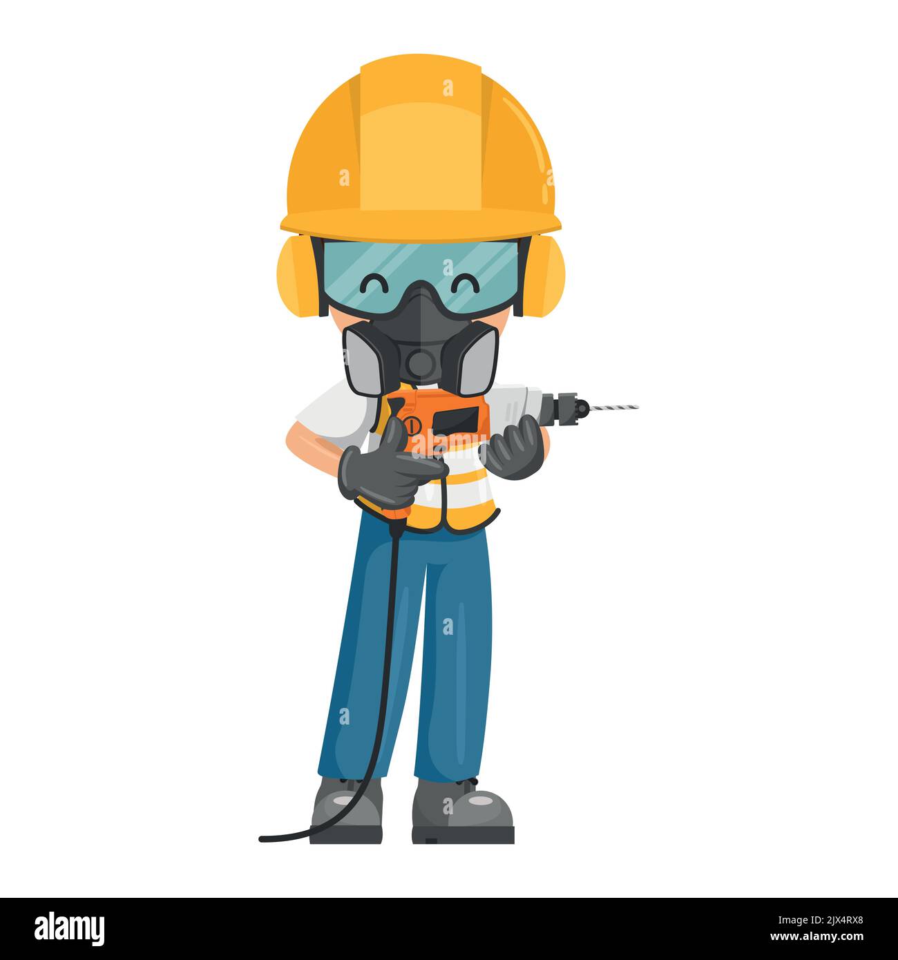 Construction industrial worker with personal protective equipment using ...