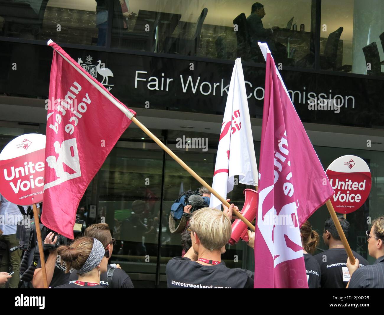 Protesters outside the Fair Work Commission offices in Melbourne CBD on ...