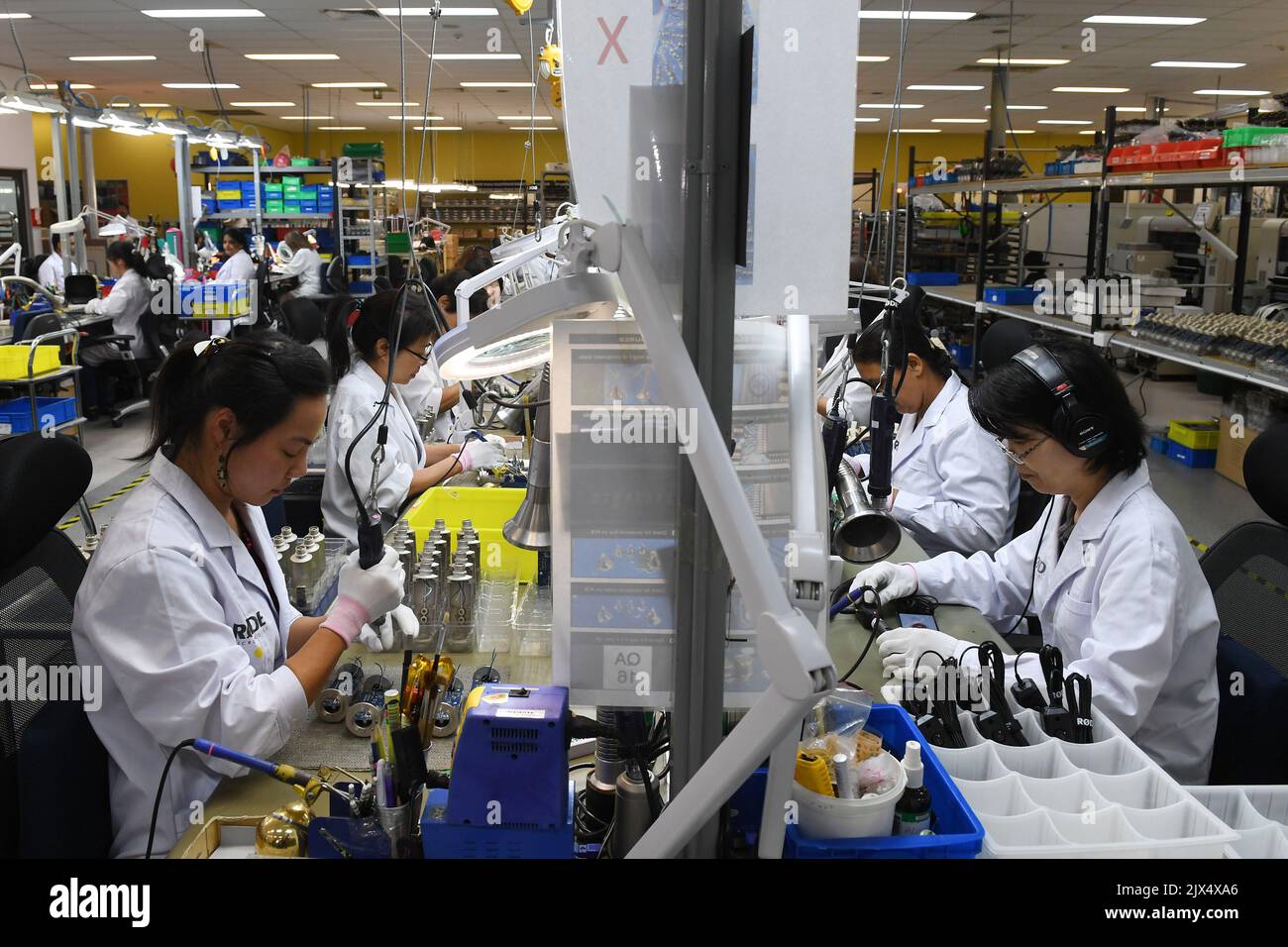 Stock image of manufacturing workers at the Rode Microphones factory in ...
