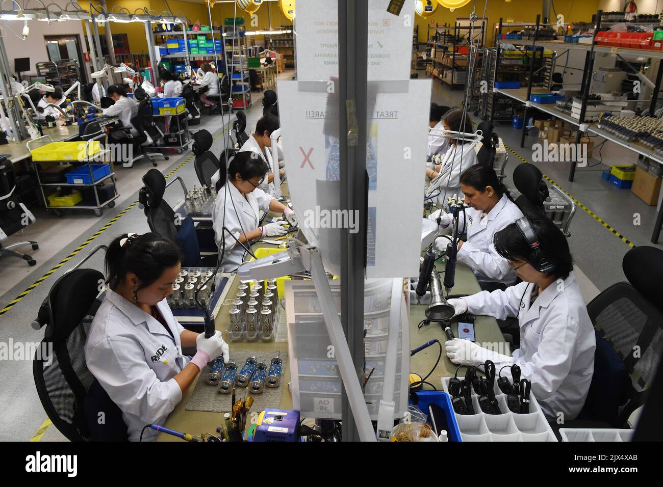 Stock image of manufacturing workers at the Rode Microphones factory in ...