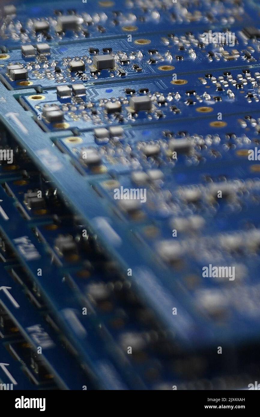 Stock image of circuit boards at the Rode Microphones factory in Sydney ...
