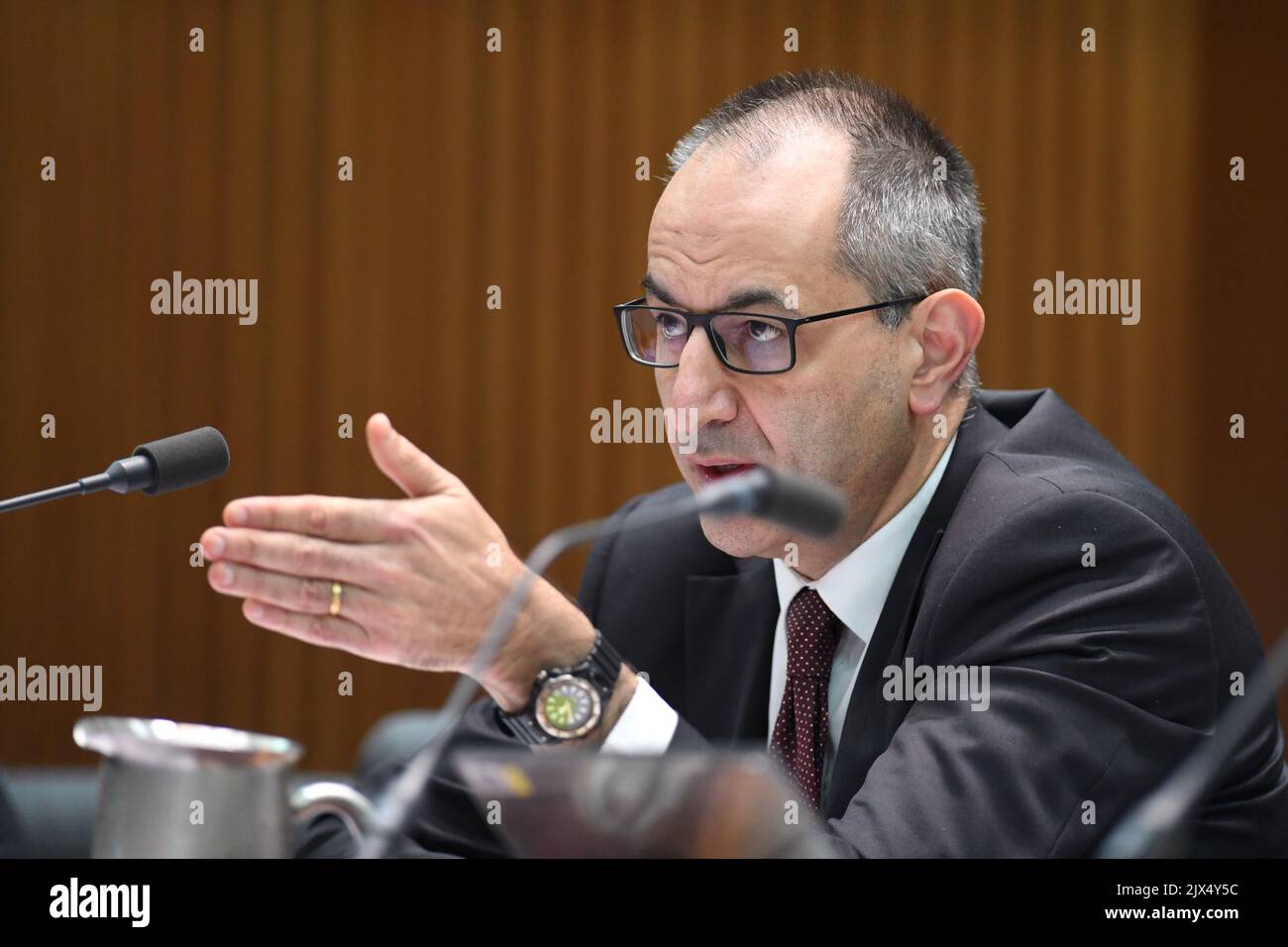 Secretary of the Department of Immigration Mike Pezzullo speaks during ...