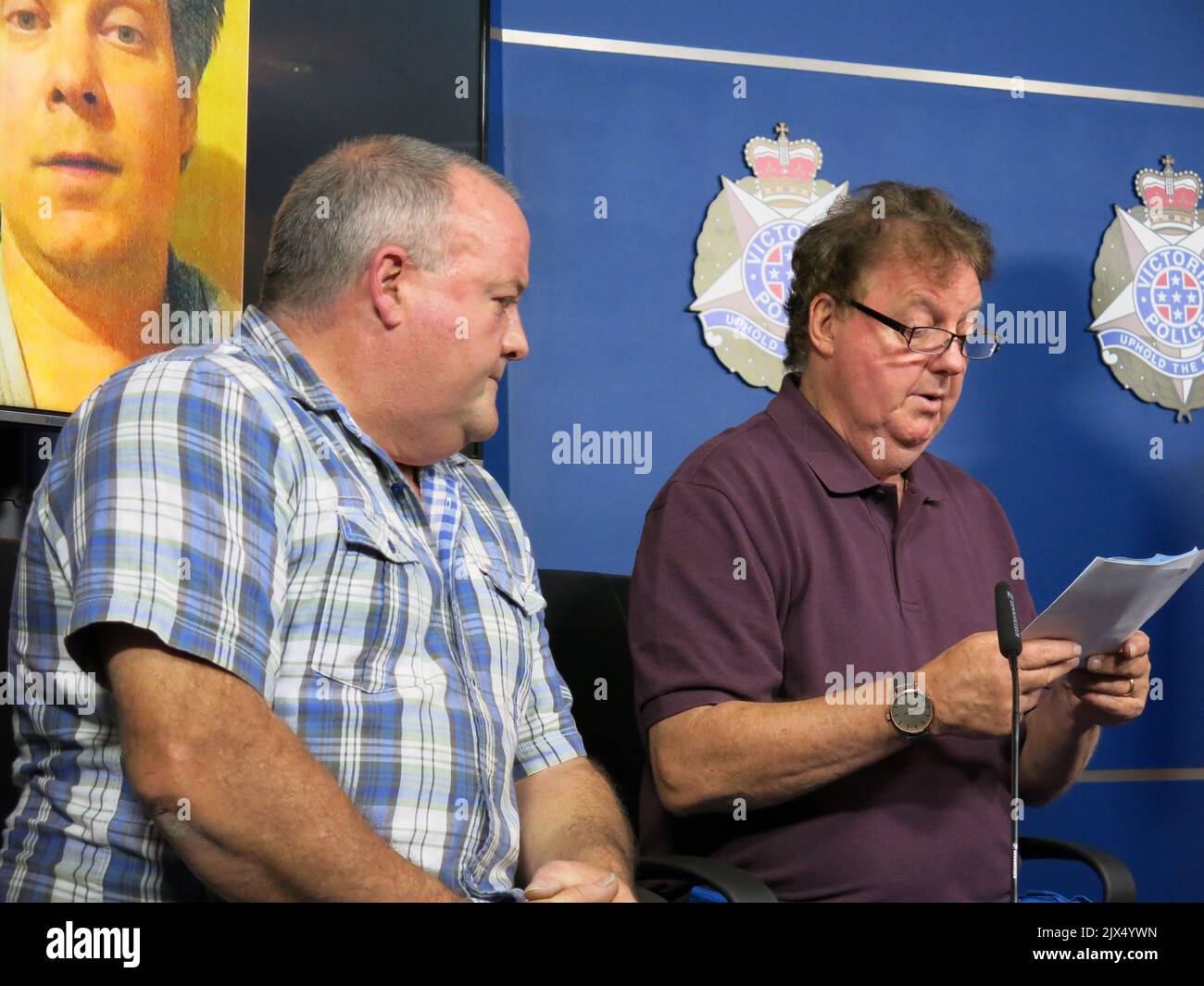 John Hird (right), the uncle of missing man Jonathan Dick, speaks to ...