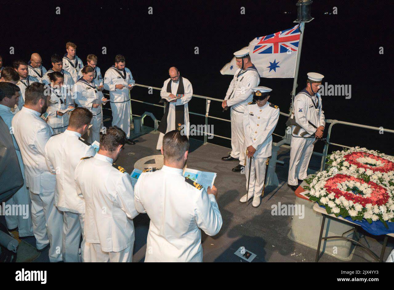 Crew aboard HMAS Maryborough commemorate the 75th anniversary of the ...