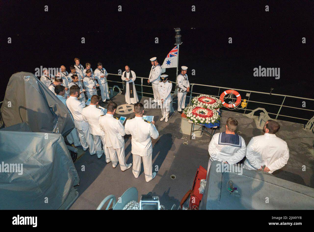 Crew aboard HMAS Maryborough commemorate the 75th anniversary of the ...